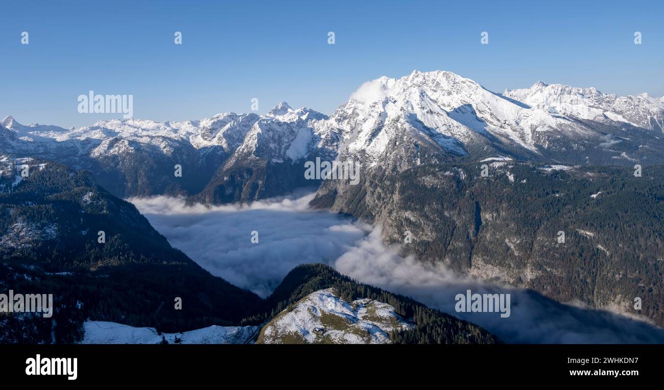 View of sea of clouds and snow-covered mountains, mountain panorama ...