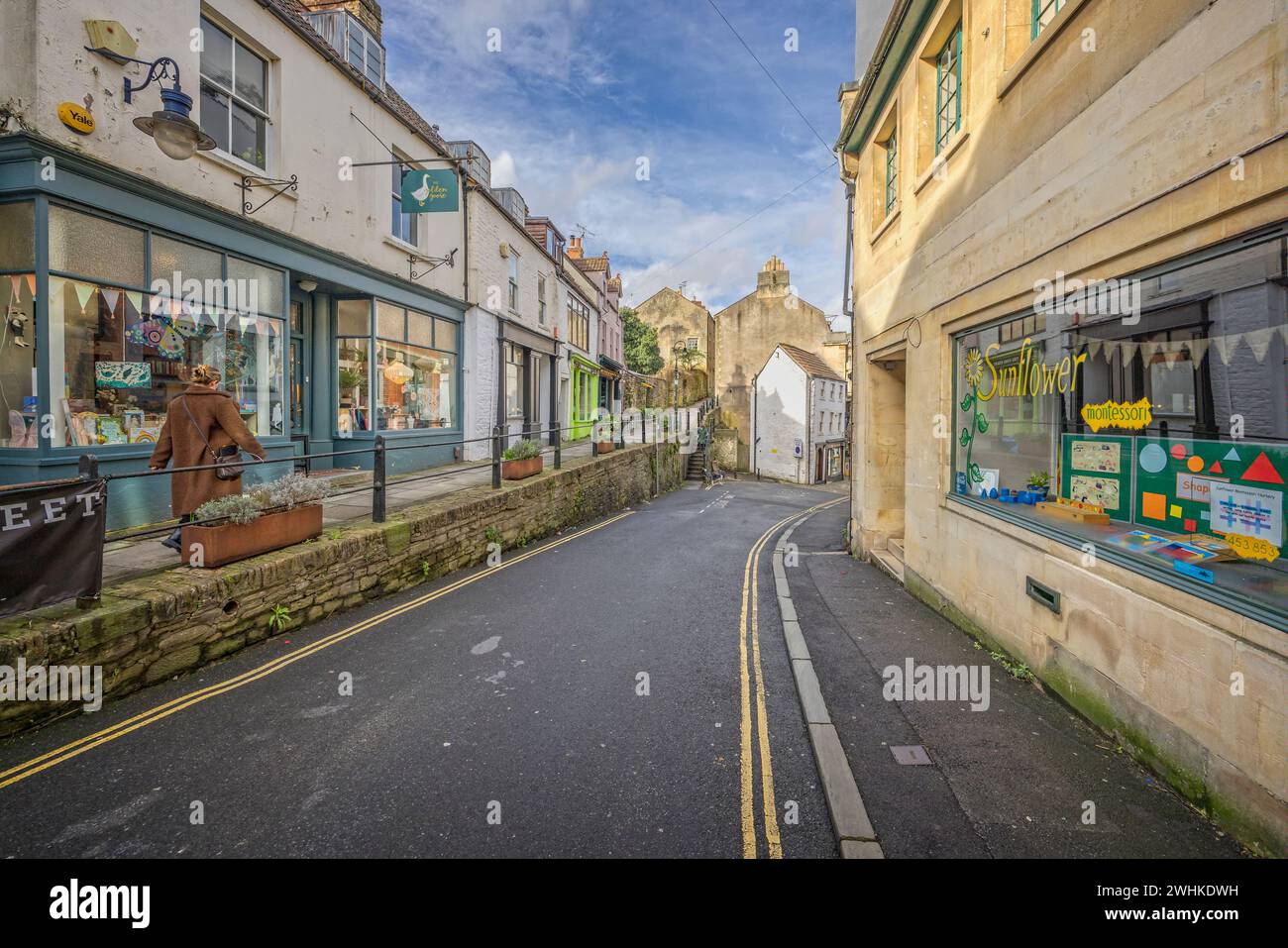 View of shops and school along Palmer Street and elevated Paul Street ...
