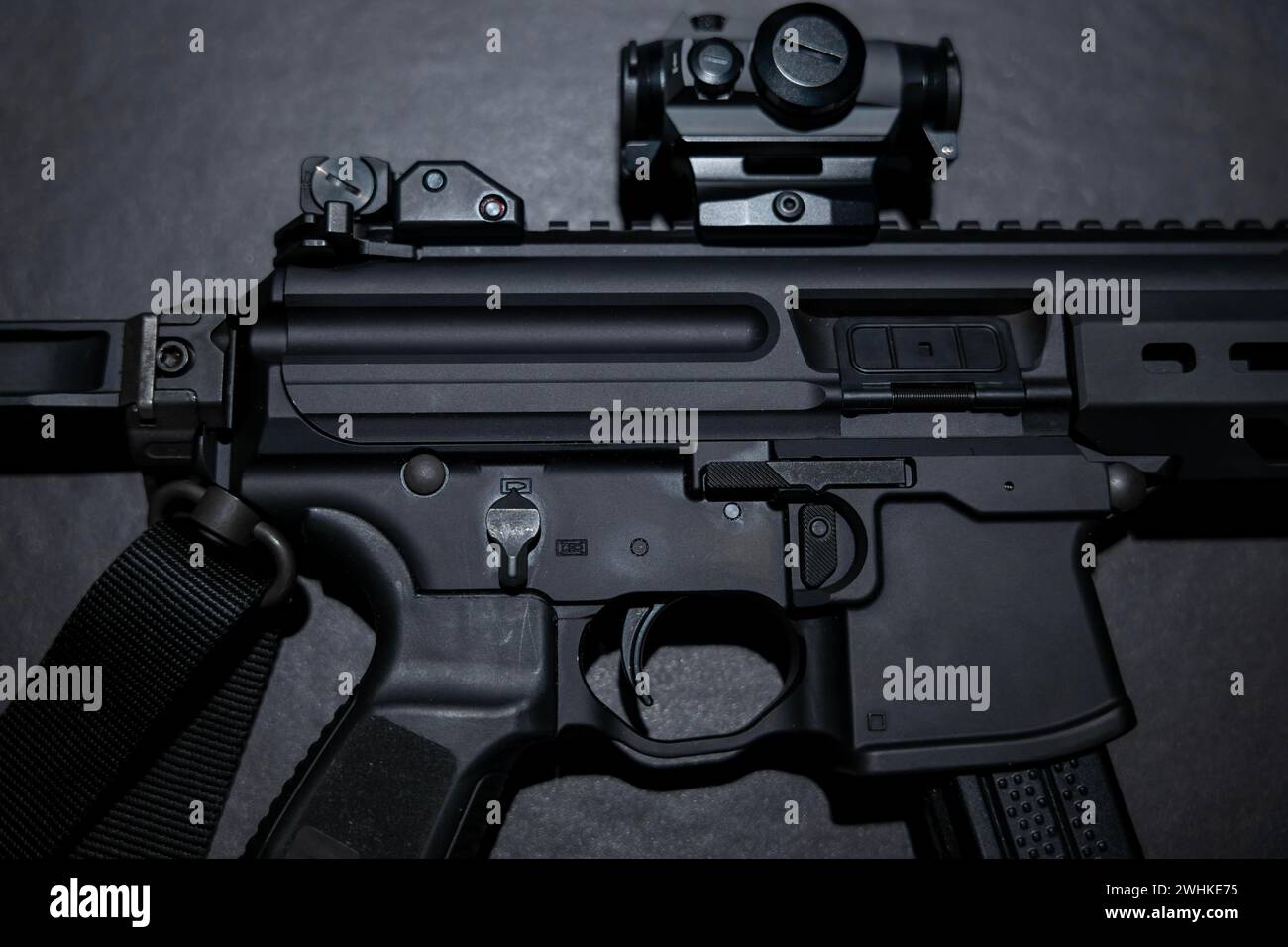 Modern Elegant Assault Rifle on Grey Background in Switzerland Stock ...