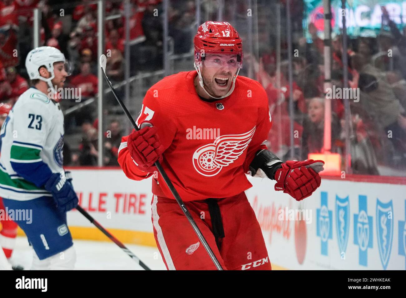 Detroit Red Wings right wing Daniel Sprong (17) reacts to his goal ...