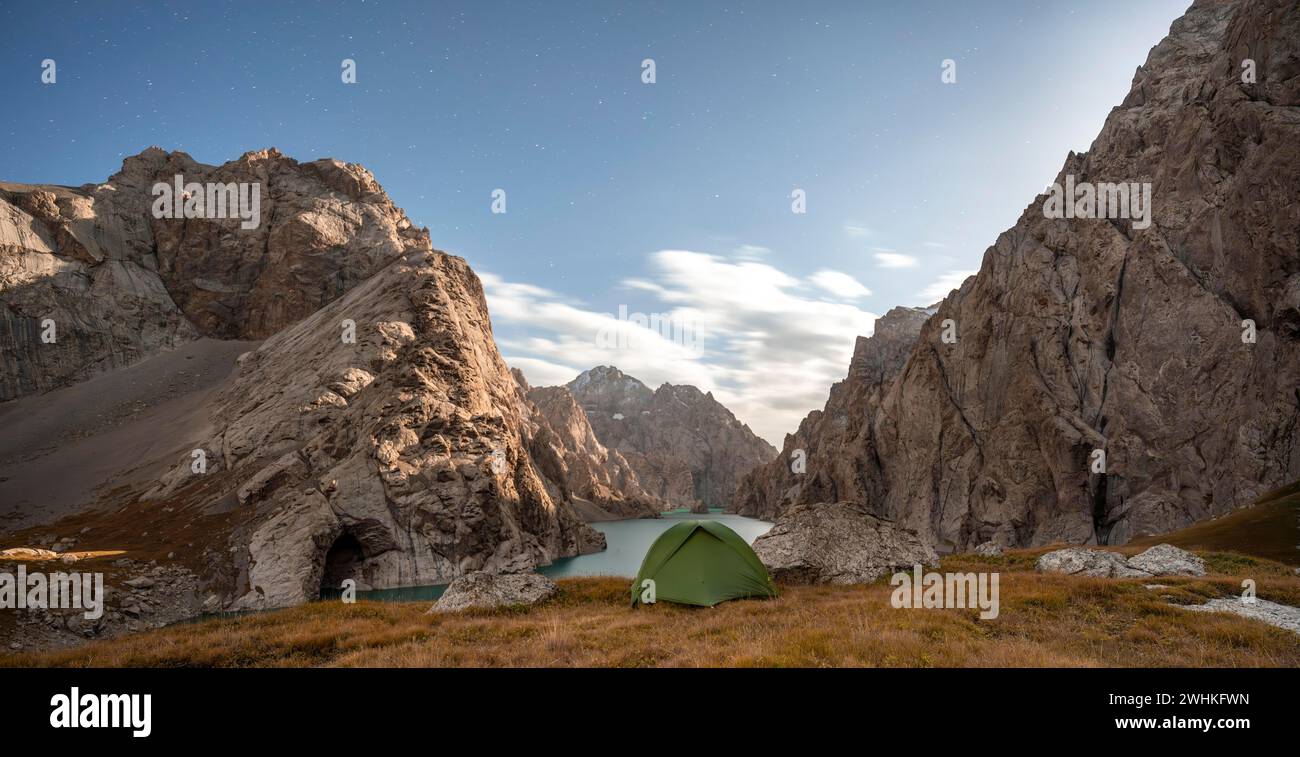 Wild camping, camping in the wilderness with a tent in front of ...