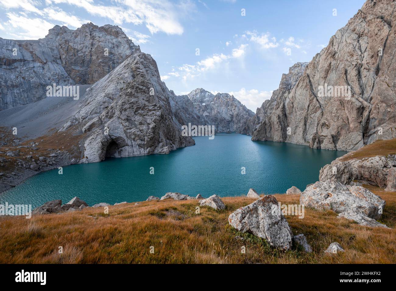 Mountain lake Kol Suu, Sary Beles Mountains, Naryn Province, Kyrgyzstan ...