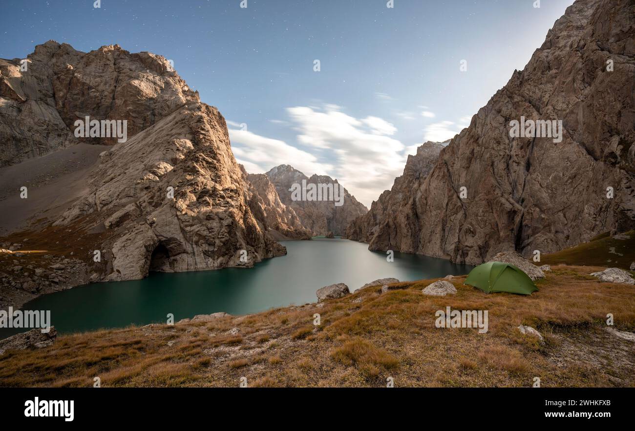 Wild camping, camping in the wilderness with a tent in front of ...