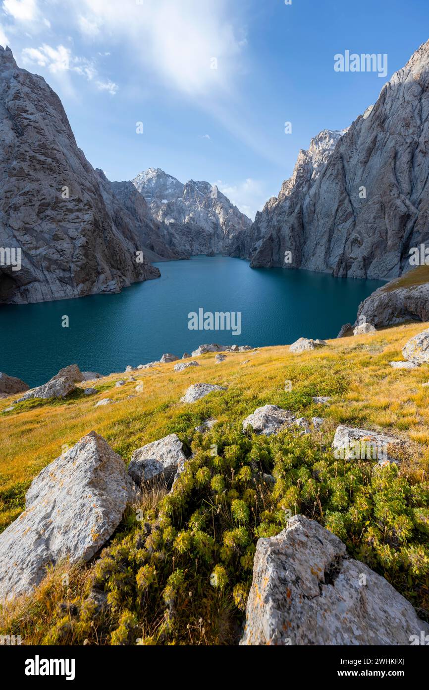 Mountain lake Kol Suu, Sary Beles Mountains, Naryn Province, Kyrgyzstan ...