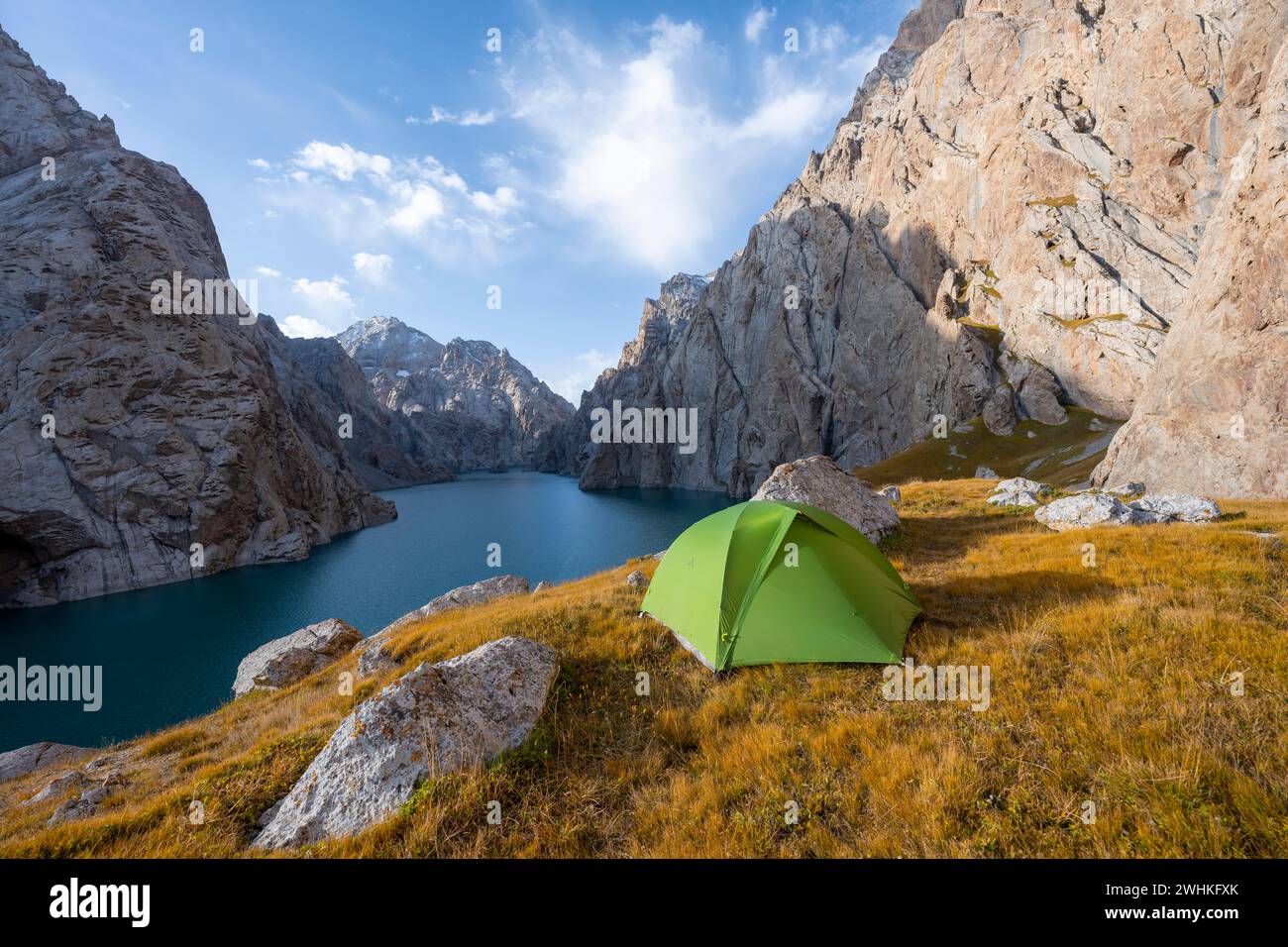 Wild camping, camping in the wilderness with a tent in front of ...