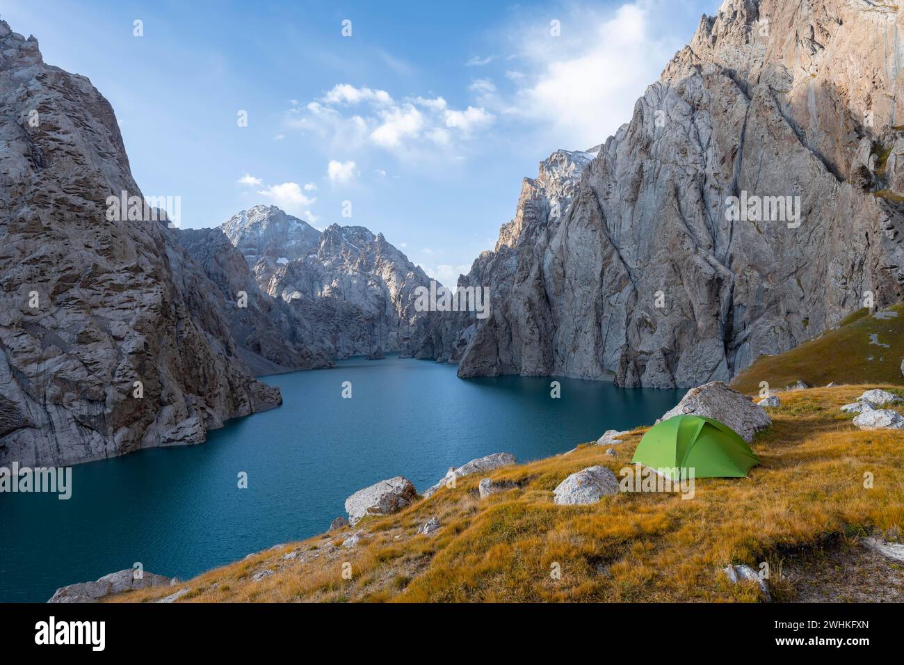 Wild camping, camping in the wilderness with a tent in front of ...