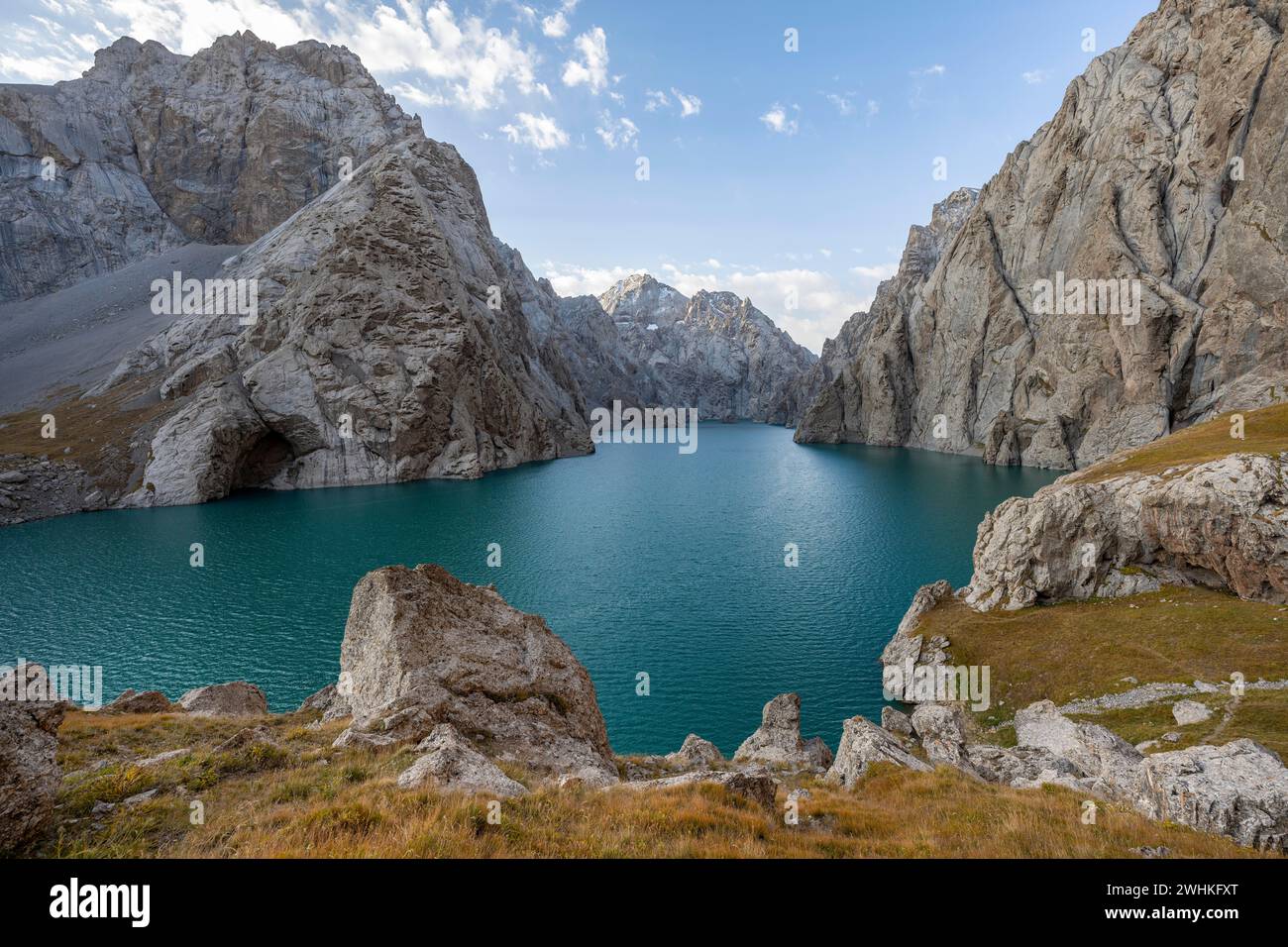 Mountain lake Kol Suu, Sary Beles Mountains, Naryn Province, Kyrgyzstan ...