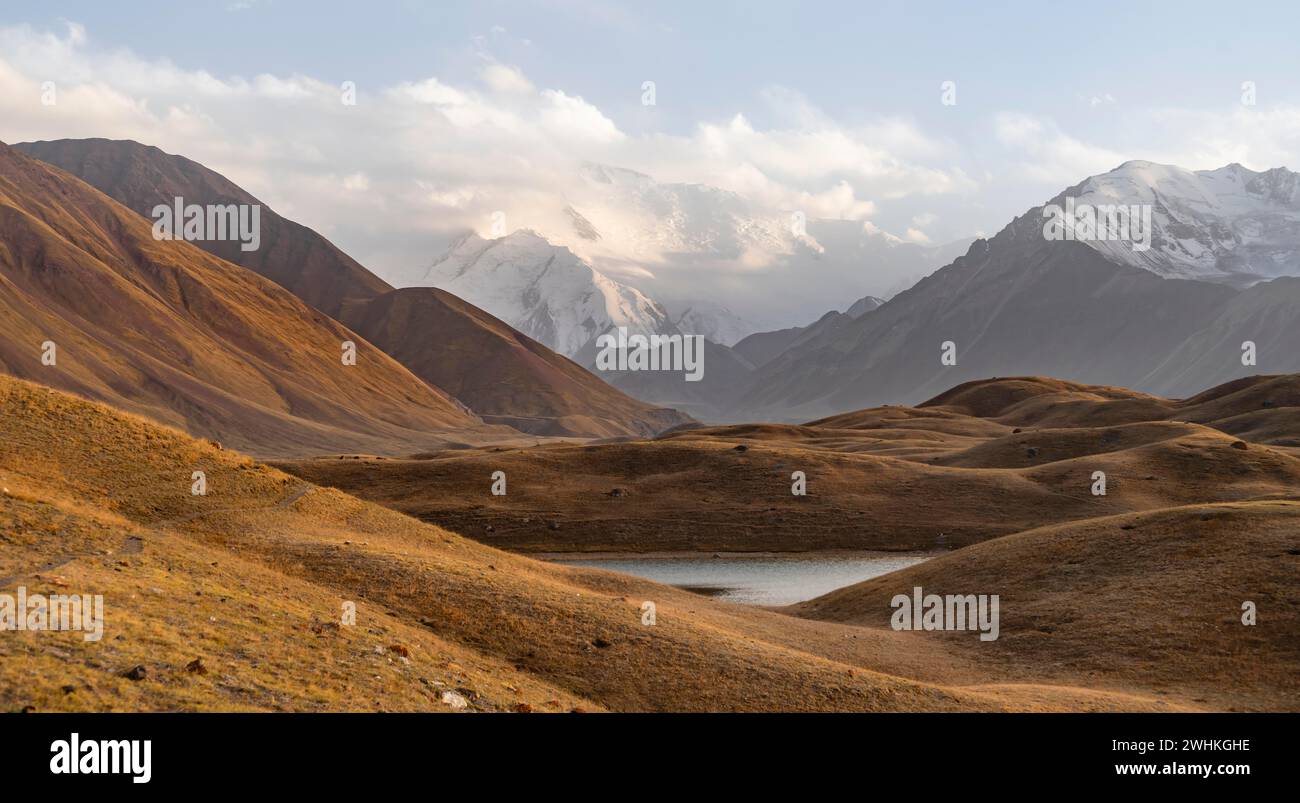 Lake, Lenin Peak, Pamir Mountains, Osh Province, Kyrgyzstan Stock Photo ...