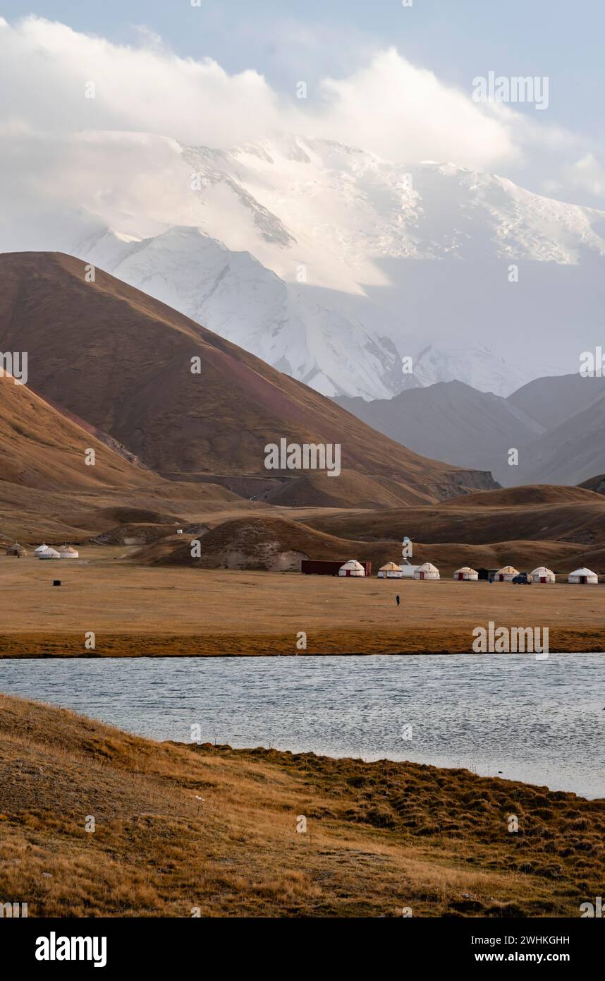 Yurts in front of Lenin Peak, Pamir Mountains, Osh Province, Kyrgyzstan ...