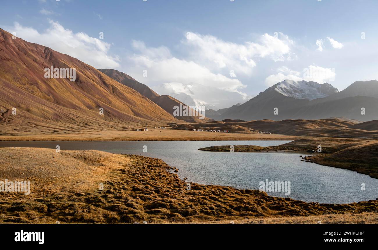Lake, Lenin Peak, Pamir Mountains, Osh Province, Kyrgyzstan Stock Photo ...