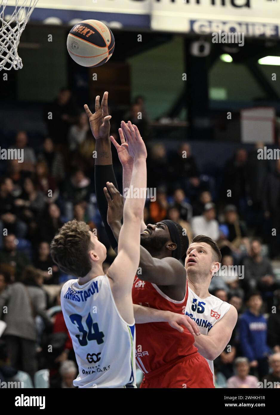 Mons, Belgium. 10th Feb, 2024. Mons' Styrmir Thrastarson and Spirou's ...