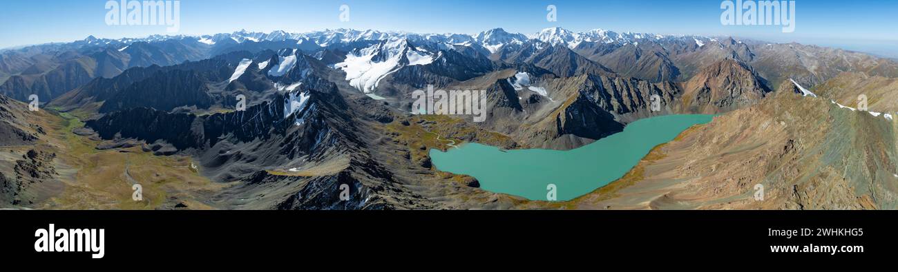 Mountain panorama, aerial view, 4000 metre peak with glacier, mountain ...