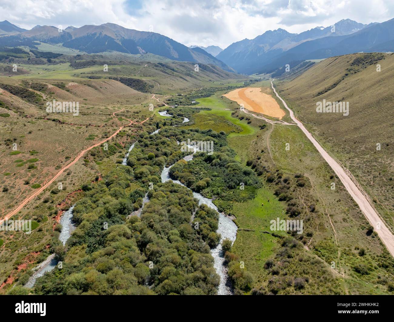 Aerial view, Djuku River, Tien Shan Mountains, Kyrgyzstan Stock Photo ...