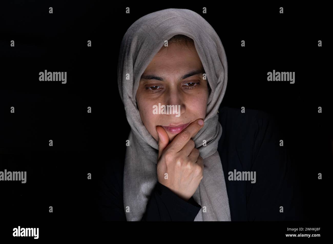 portrait for muslim women on black background in studio with facial ...