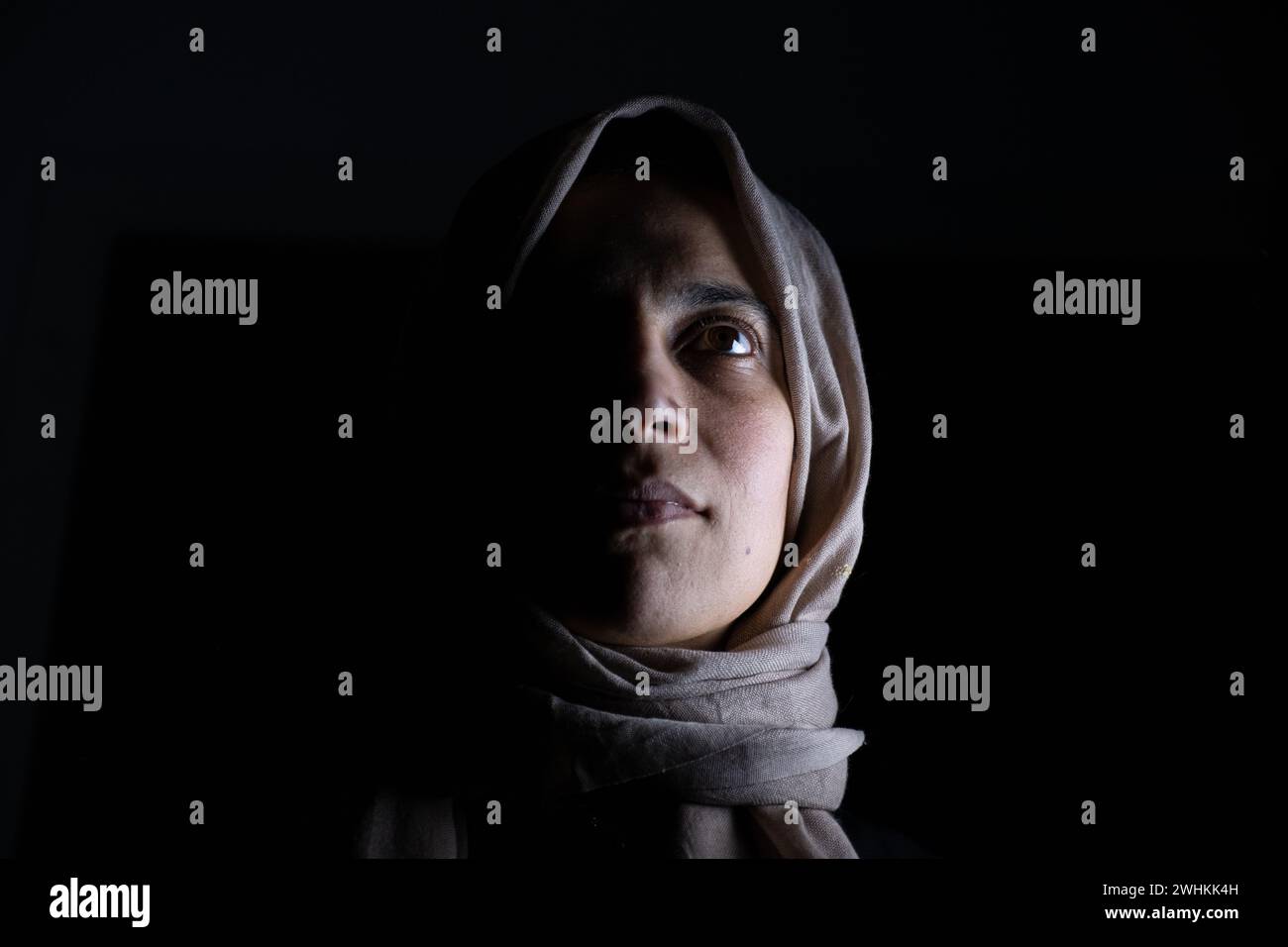portrait for muslim women on black background in studio with facial ...