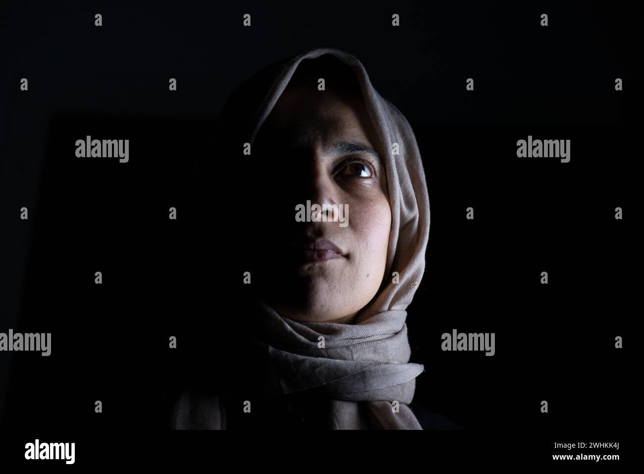 portrait for muslim women on black background in studio with facial ...