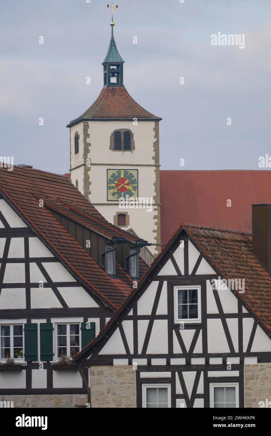 View of the Stoeckenburg from the town centre, half-timbered house ...