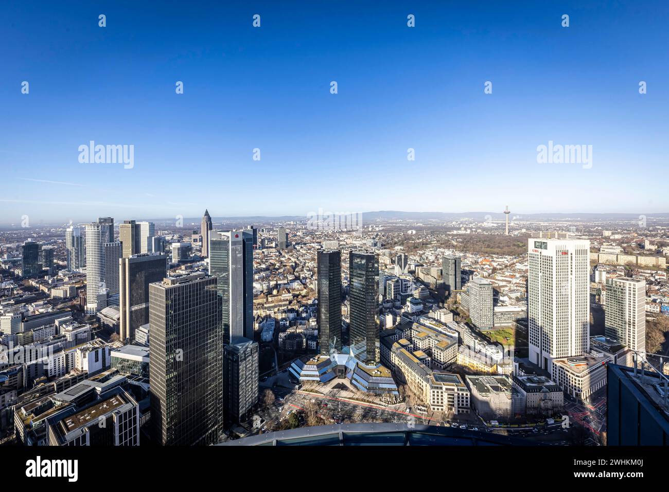 View of the 155 metre high twin towers of Deutsche Bank, corporate ...