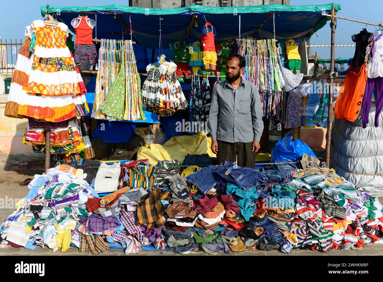 Clothing, stall, Kanyakumari or Kanniyakumari, southernmost village of ...