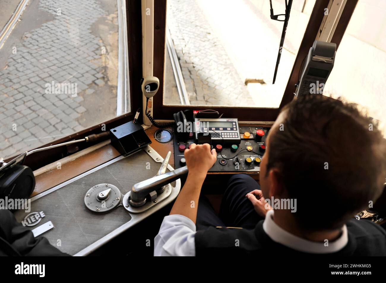Driver, tram line 28, Alfama neighbourhood, Lisbon, Lisboa, Portugal ...