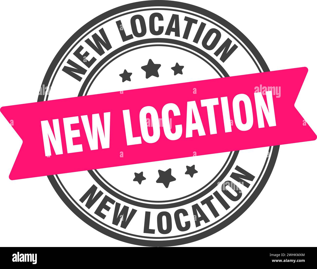 new location stamp. new location round sign. label on transparent ...