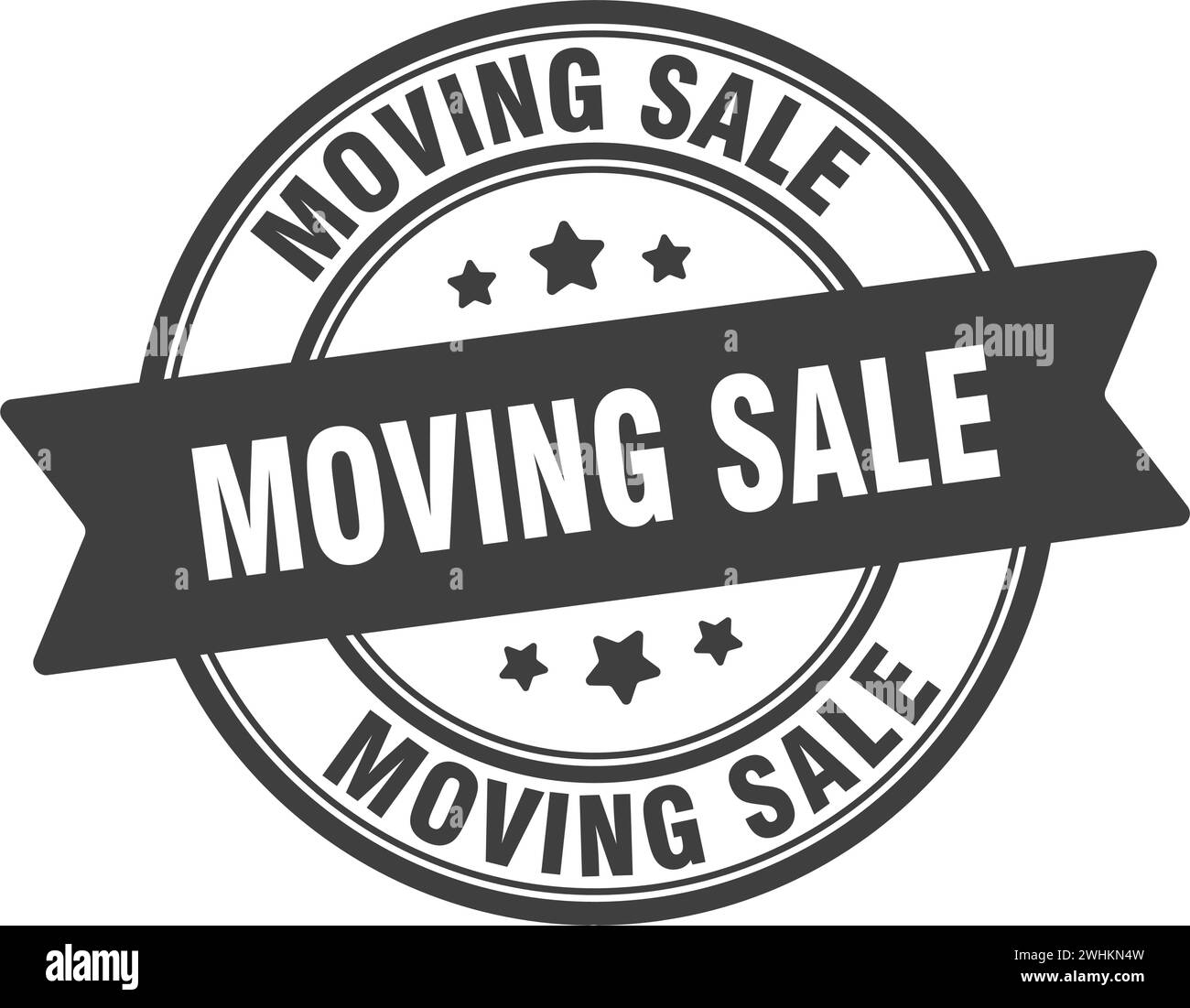 moving sale stamp. moving sale round sign. label on transparent ...