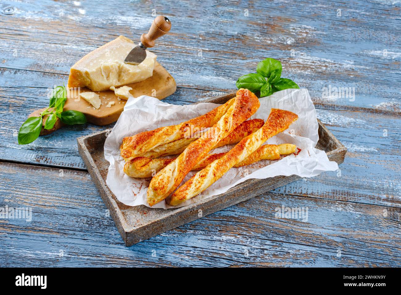 Traditional Italian parmesan cheese puff pastry sticks as a grilled ...