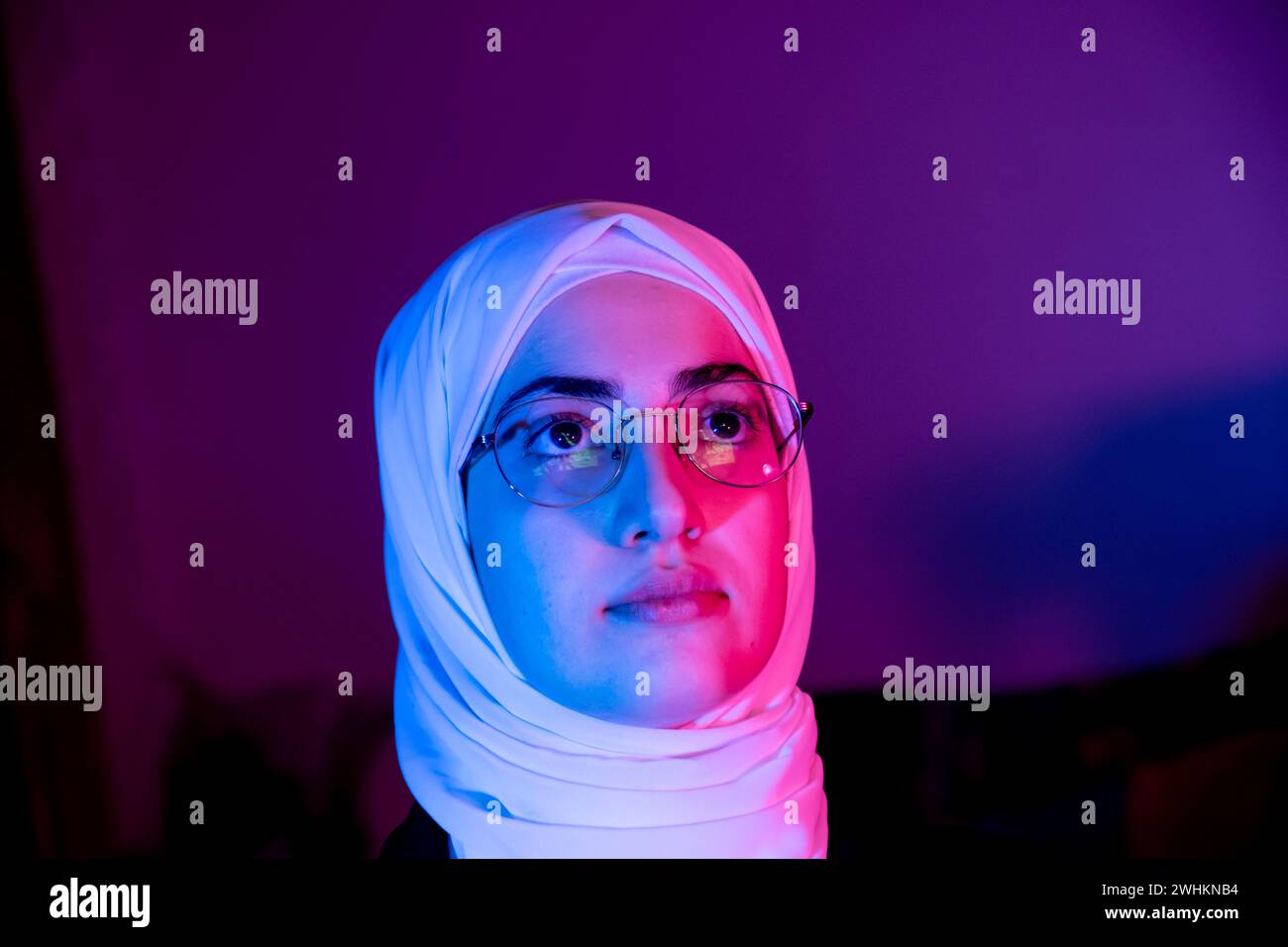 arabic muslim girl with multicolored light on her face Stock Photo - Alamy