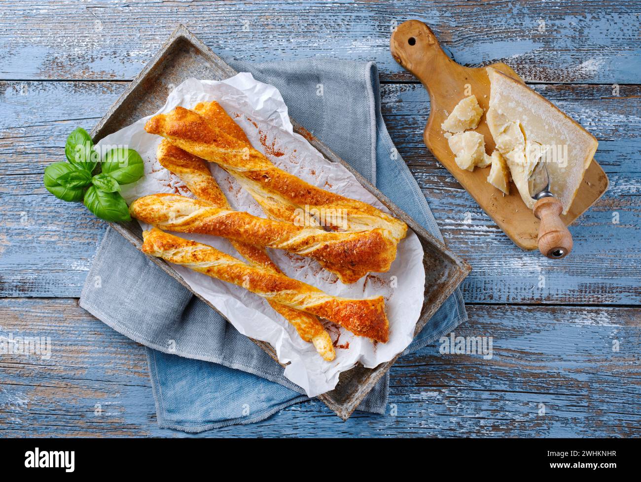 Traditional Italian parmesan cheese puff pastry sticks as a grilled ...