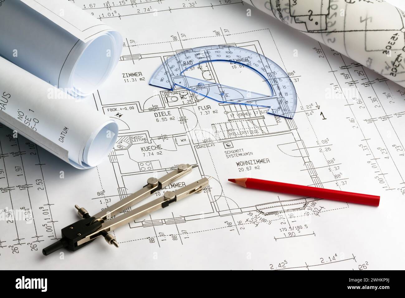 A construction plan for a detached house, drawings and plans by an ...