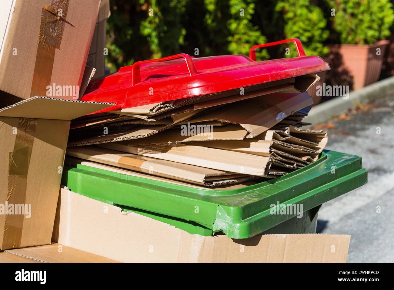 Empty cartons of packaging are waiting to be taken to the waste paper ...