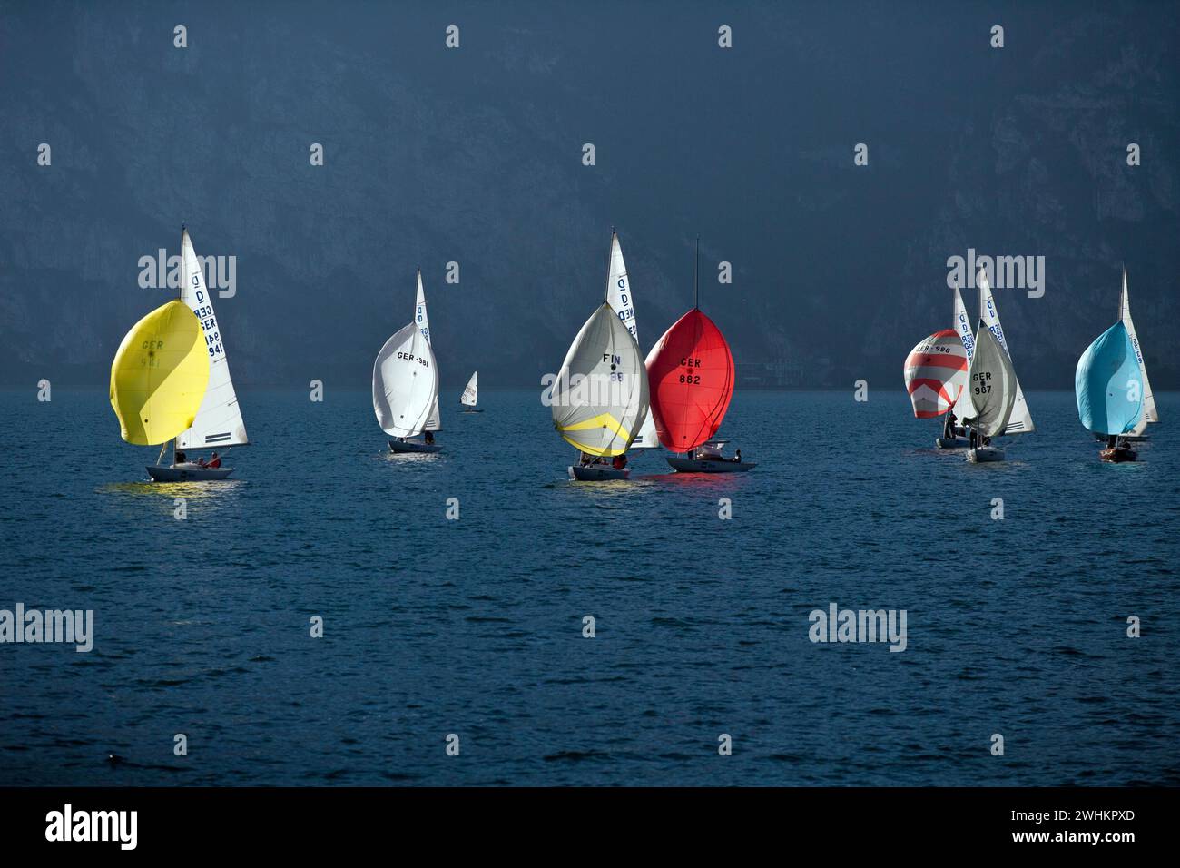 Sailing regatta on Lake Garda, colourful spinnakers, headsails Stock ...