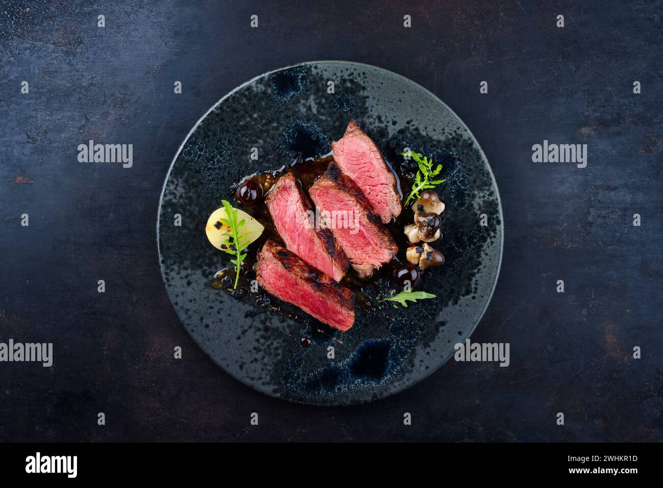 Gourmet barbecue dry aged angus roast beef steak mini pear and ...