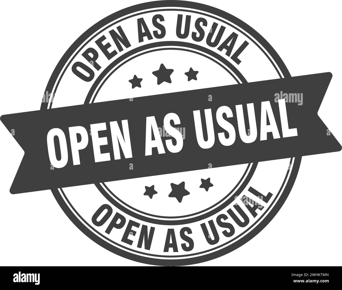 open as usual stamp. open as usual round sign. label on transparent ...