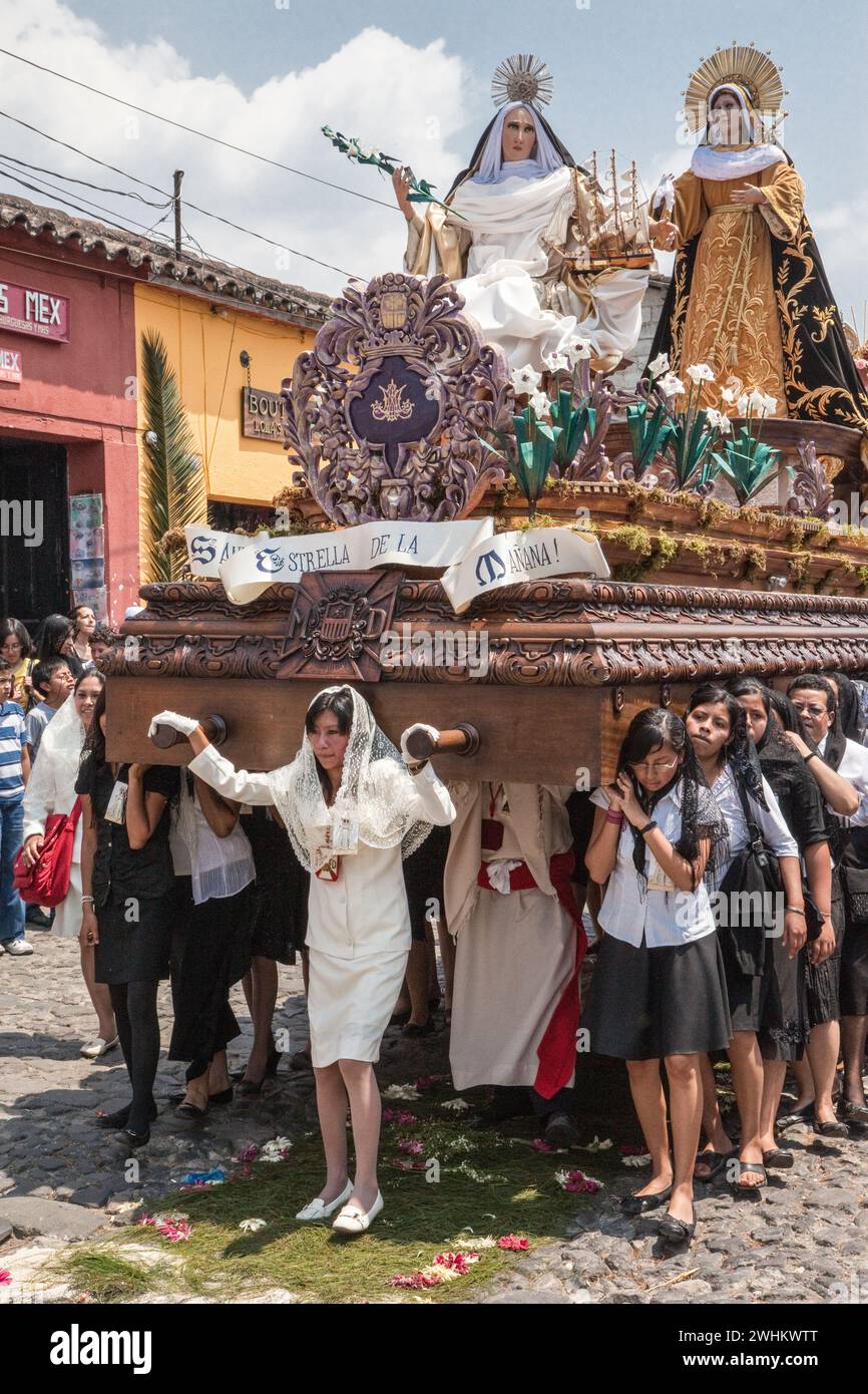 Antigua, Guatemala. Semana Santa (Holy Week). Women Carrying an Anda ...