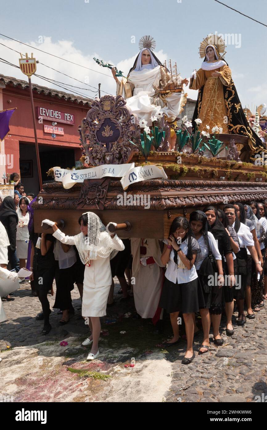 Antigua, Guatemala. Semana Santa (Holy Week). Women Carrying an Anda ...