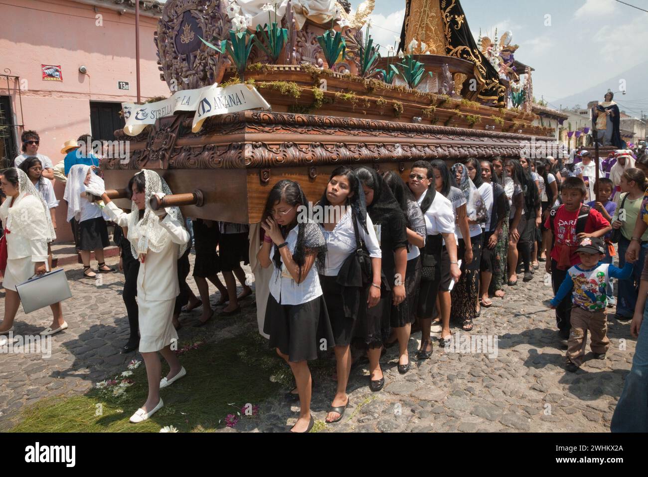 Antigua, Guatemala. Semana Santa (Holy Week). Women Carrying an Anda ...