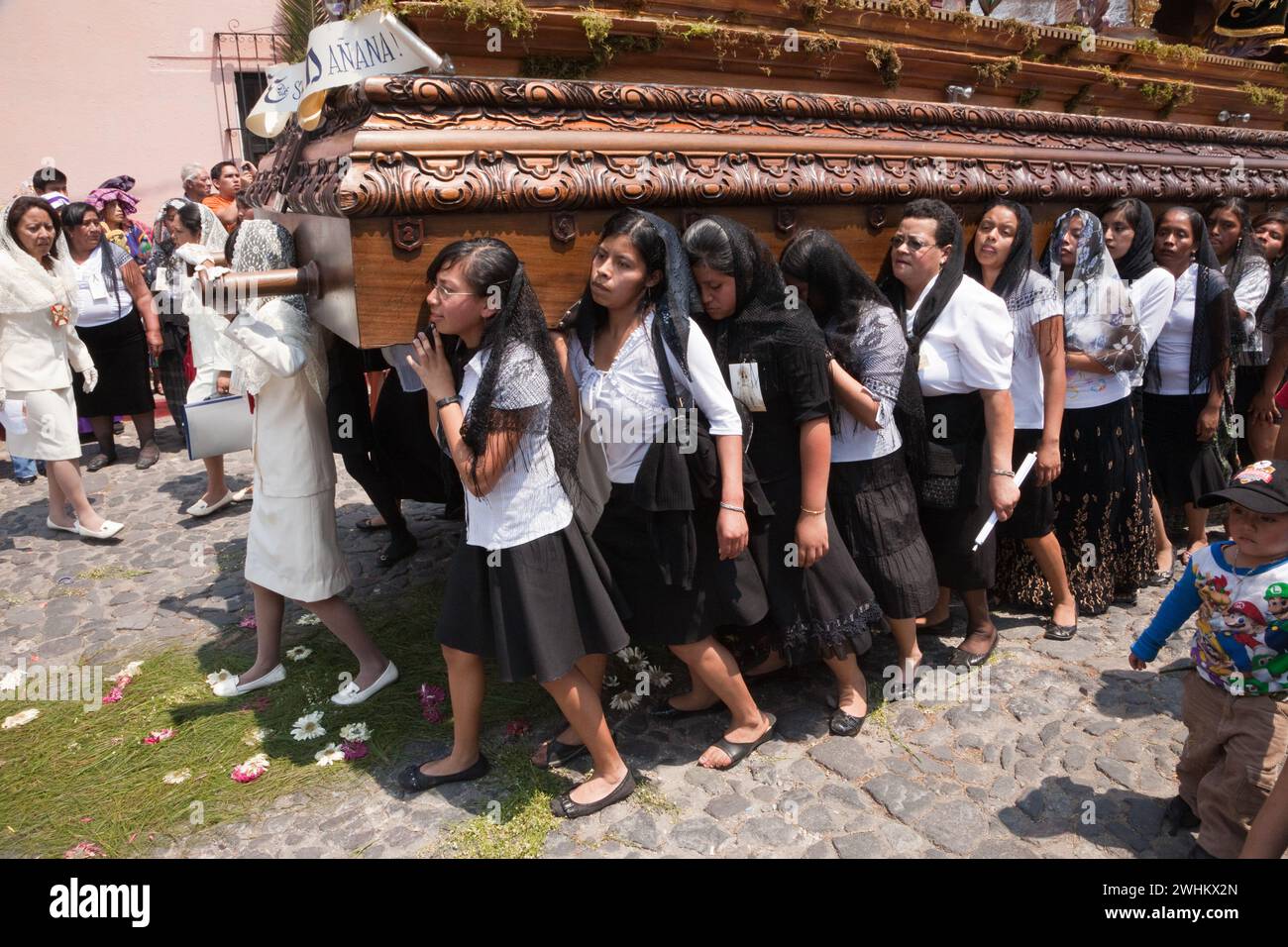 Antigua, Guatemala. Semana Santa (Holy Week). Women Carrying an Anda ...