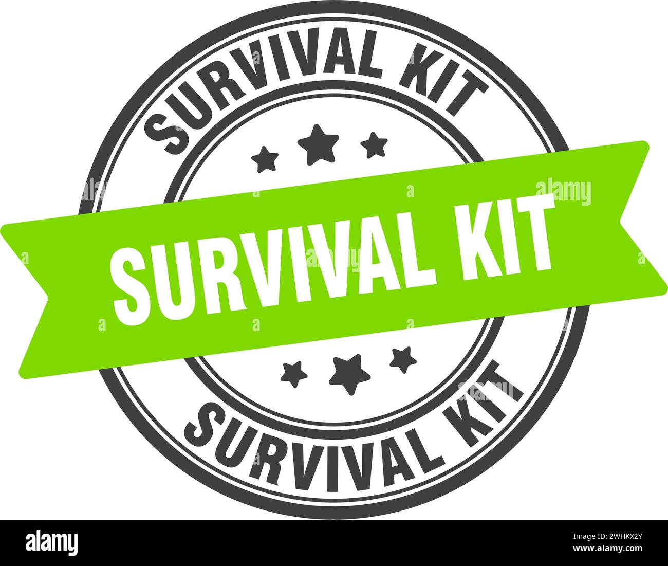 survival kit stamp. survival kit round sign. label on transparent ...