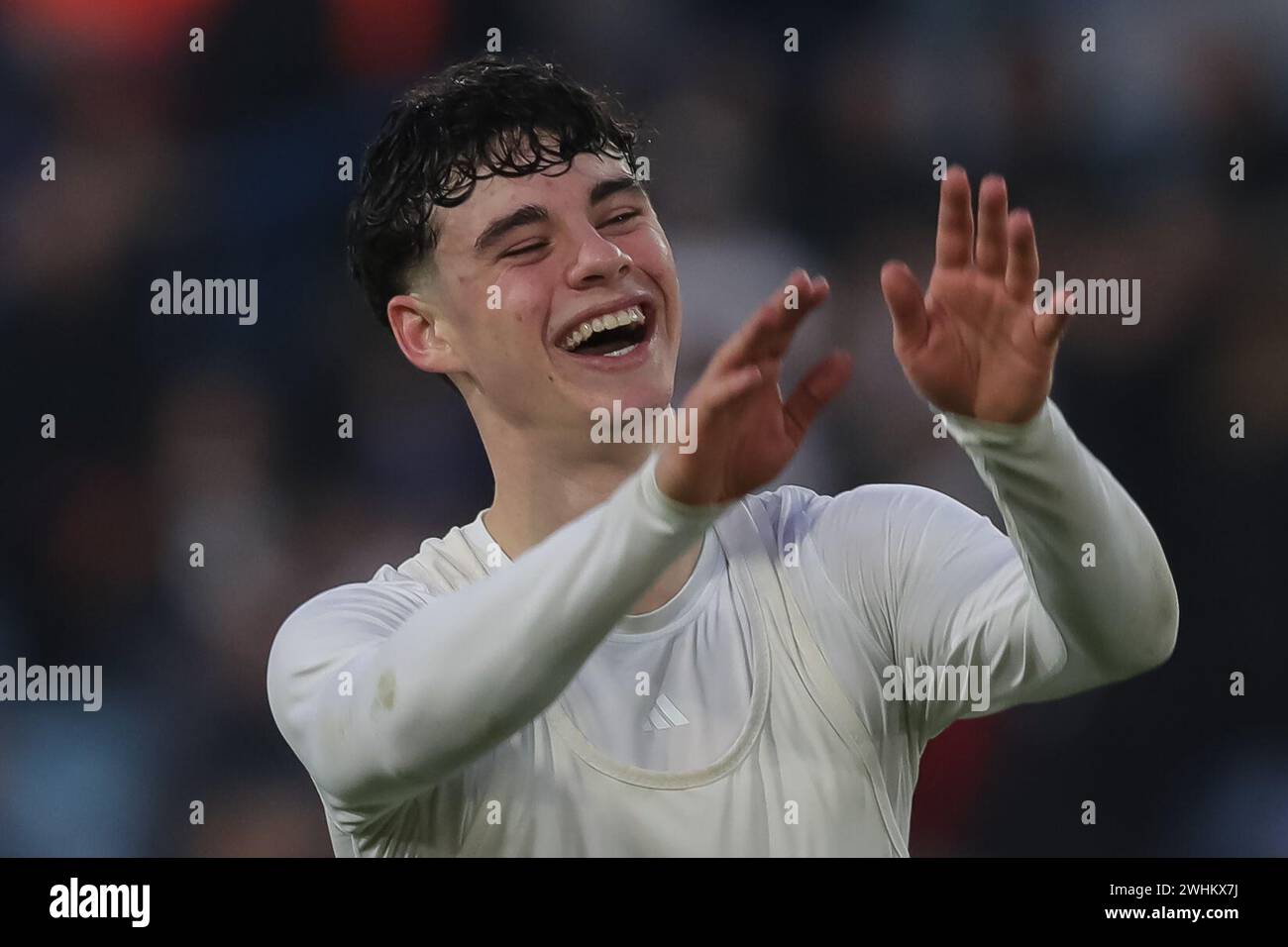 Archie Gray of Leeds United celebrates with the supporters after the ...