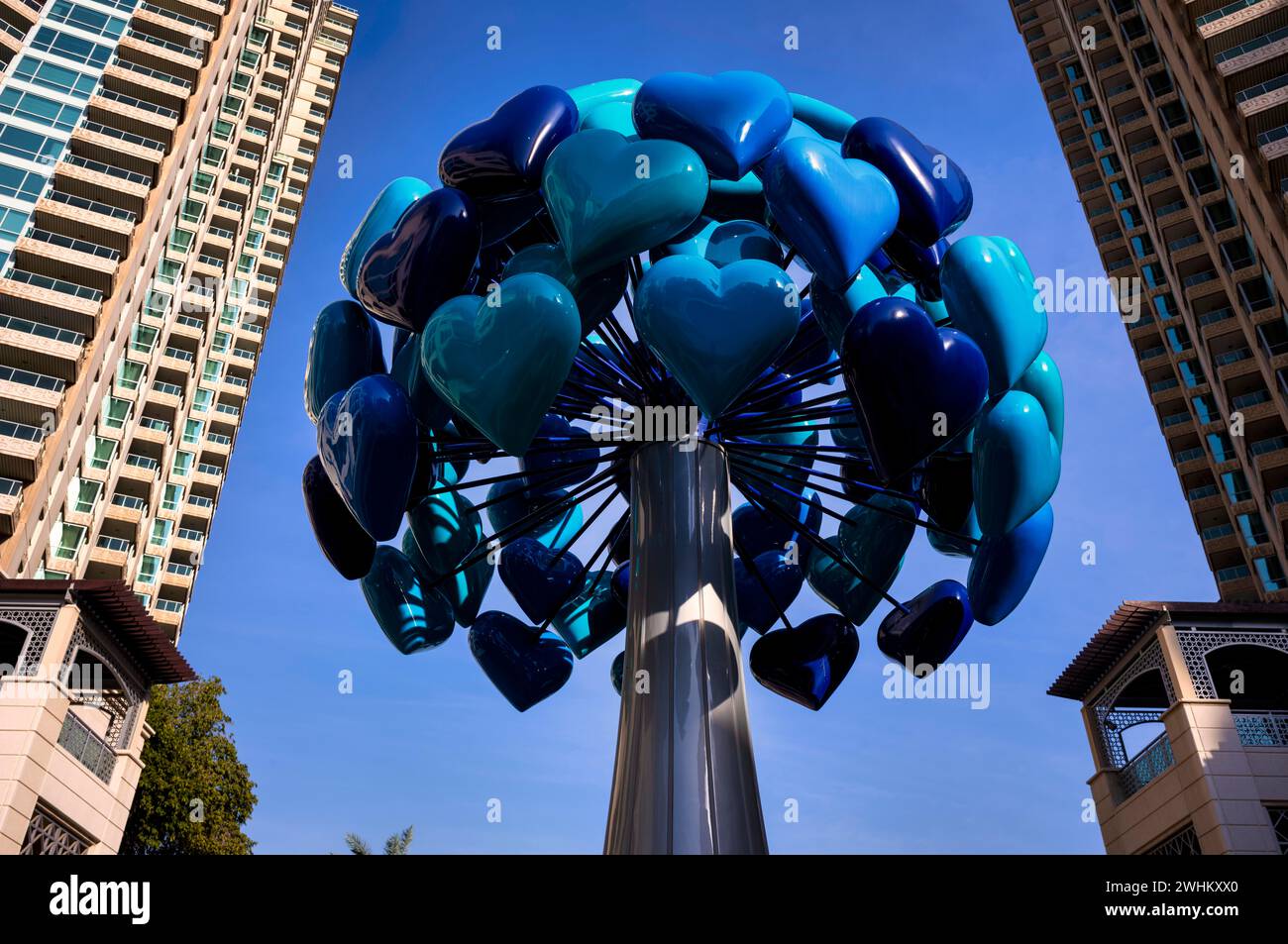 Tree of Hearts, tree consisting of blue hearts, Dubai Marina, Dubai ...