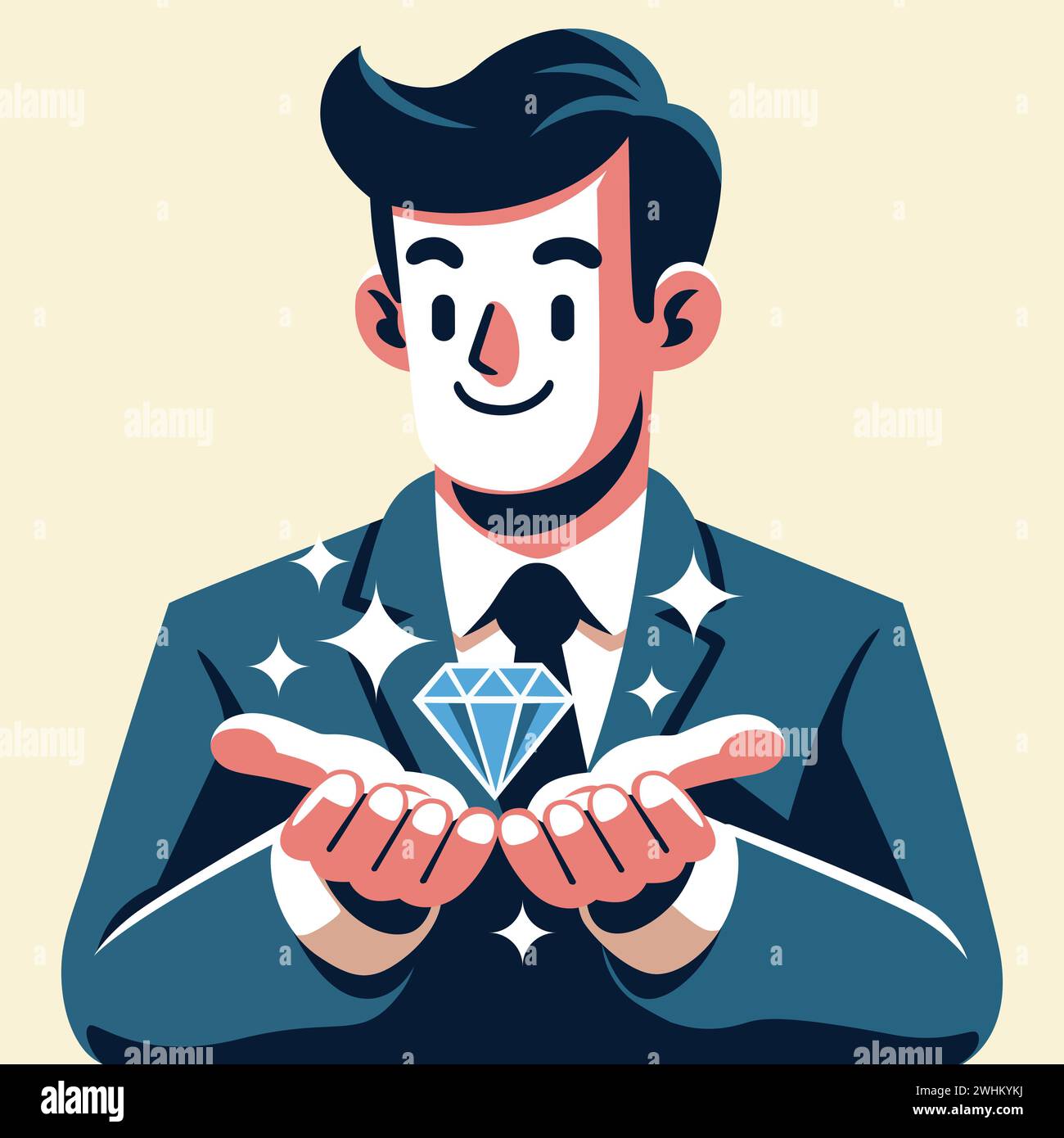 Vintage style illustration of a businessman presenting a sparkling ...