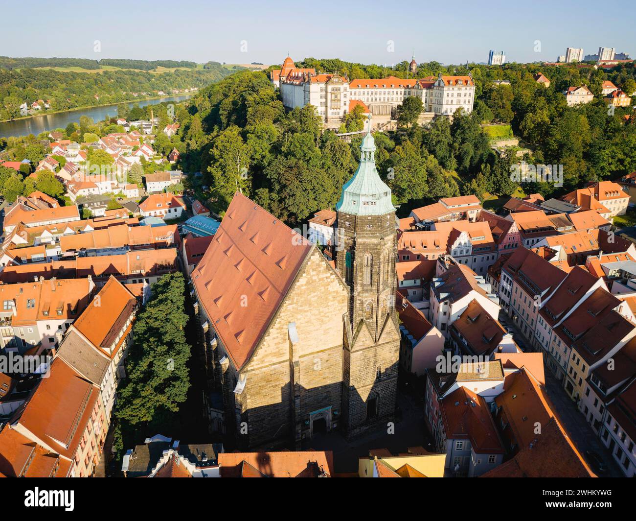 Pirna on the Elbe. General view of the old town centre with St. Mary's ...