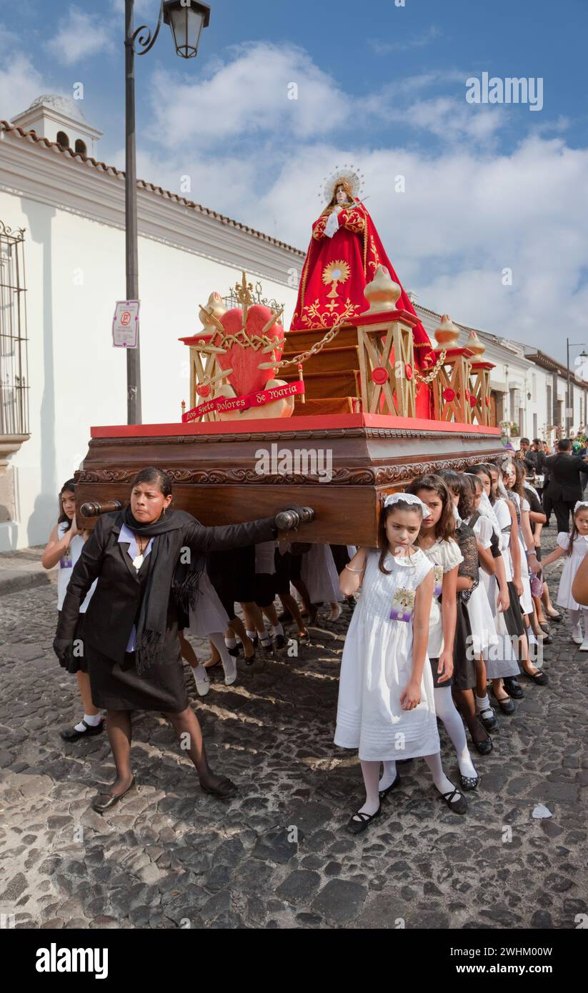 Antigua, Guatemala. Semana Santa (Holy Week). Young Girls Carry an Anda ...