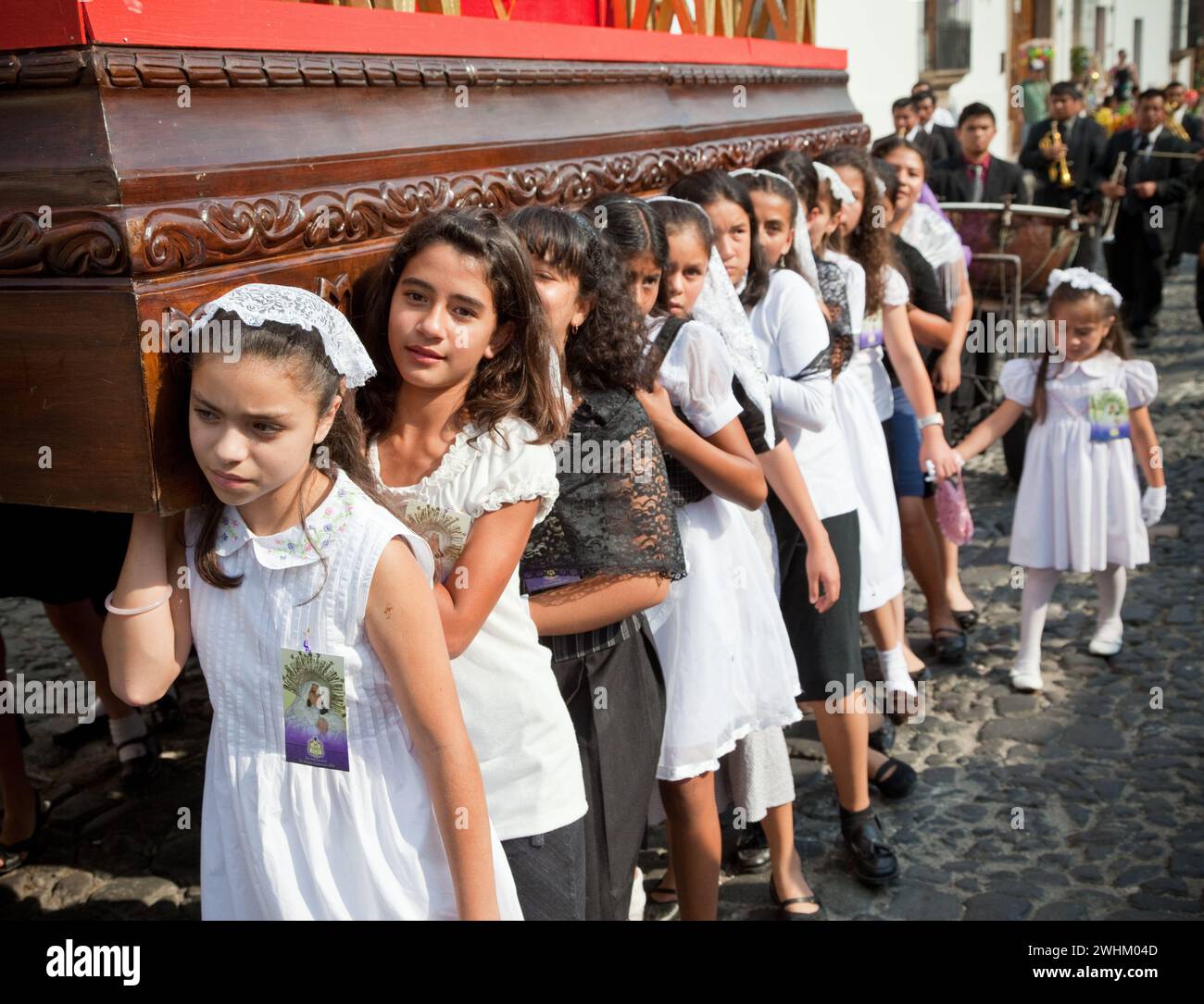 Antigua, Guatemala. Semana Santa (Holy Week). Young Girls Carry an Anda ...