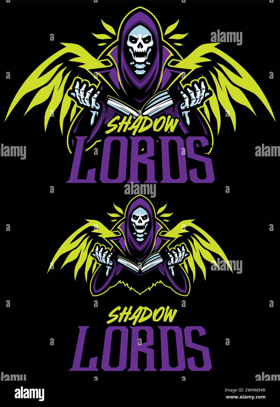 Mascot style illustration of a grim reaper with magical tomes for the ...