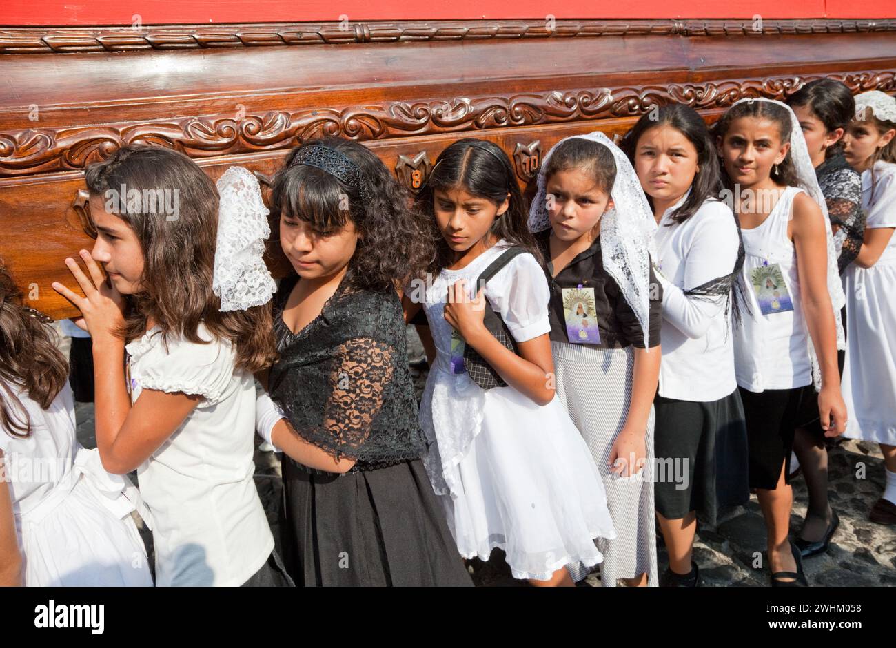 Antigua, Guatemala. Semana Santa (Holy Week). Young Girls Carry an Anda ...