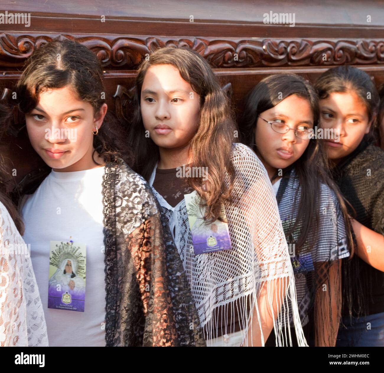 Antigua, Guatemala. Semana Santa (Holy Week). Young Girls Carrying an ...