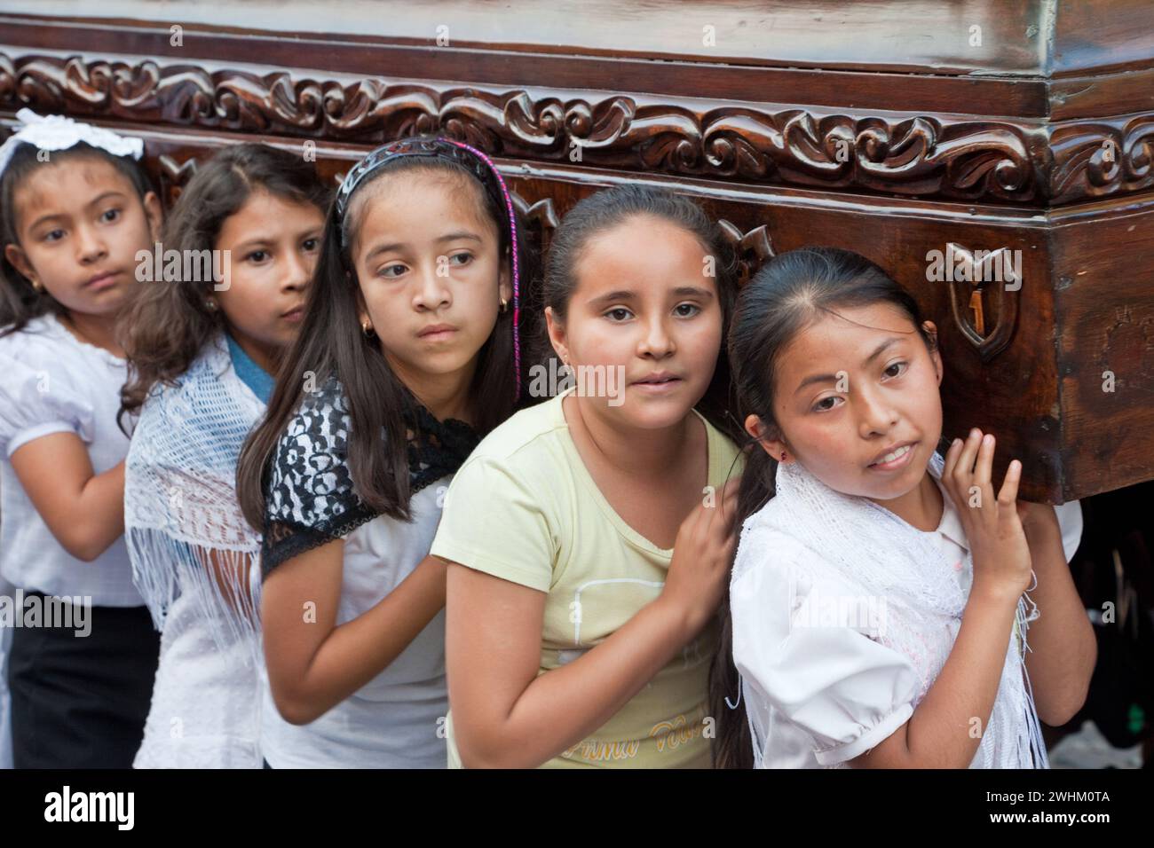 Antigua, Guatemala. Semana Santa (Holy Week). Young Girls Carrying an ...
