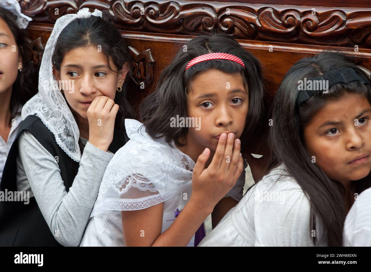 Antigua, Guatemala. Semana Santa (Holy Week). Young Girls Carrying an ...